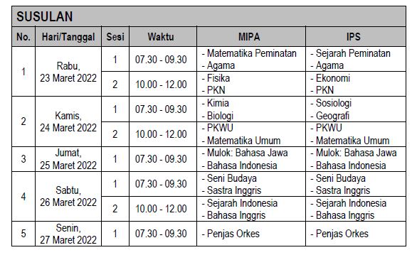 Jadwal USP-BKS 2021/2022 - SMAK Santo Paulus Jember